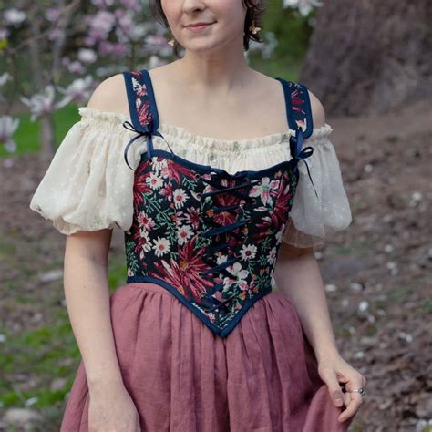 Dark Blue Floral Tapestry Corset Floral Corset Renaissance Bodice