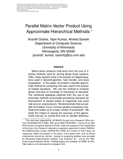 pdf parallel matrix vector product using approximate hierarchical methods ahmed sameh