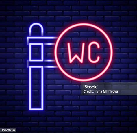 벽돌 벽 배경에 고립 된 빛나는 네온 라인 화장실 아이콘 Wc 기호 화장실 다채로운 개요 개념 벡터 가정의 방에 대한 스톡 벡터 아트 및 기타 이미지 Istock