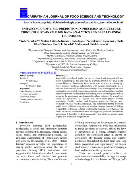 PDF ENHANCING CROP YIELD PREDICTION IN PRECISION AGRICULTURE THROUGH SUSTAINABLE BIG DATA
