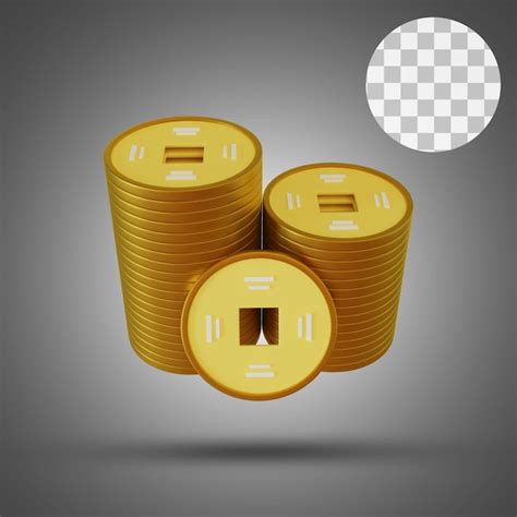 Premium Psd Chinese Stack 2 Column Gold Coin 3d Rendering