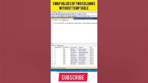 Swap Values Of Two Columns Without Temp Table In Sql Sql Sqlquestions Sqlquery Sqlserver