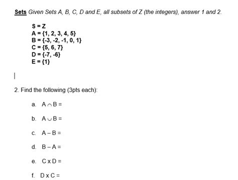 Solved Sets Given Sets A B C D And E All Subsets Of Z