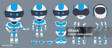 로봇 캐릭터 생성 키트 벡터 세트 포즈와 제스처를 위한 팔 다리 및 머리 부분이 있는 로봇 편집 가능한 캐릭터 키트 로봇에 대한 스톡 벡터 아트 및 기타 이미지 Istock