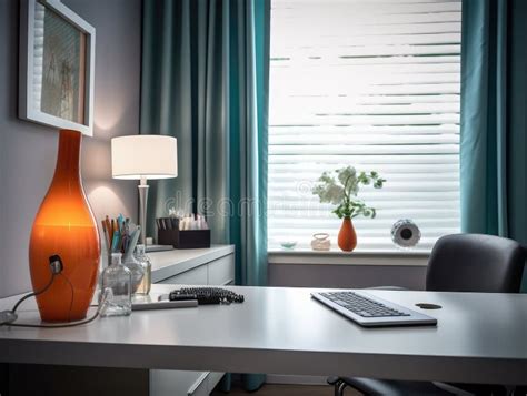 Well Organized Workspace With Computer Desk Keyboard And Mouse A Monitor Is Positioned On