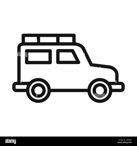 Travelling Jeep Icon Vector Symbol Or Sign Set Collection In Black And White Outline Stock