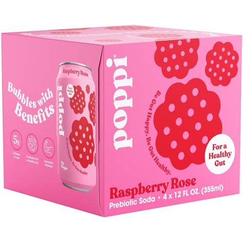 Buy Poppi Raspberry Rose Prebiotic Soda 4pk 12 Fl Oz Cans Online At Lowest Price In India