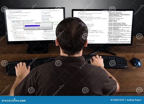 Man Programming Code On Computers Stock Image Image Of Page Internet 58557229