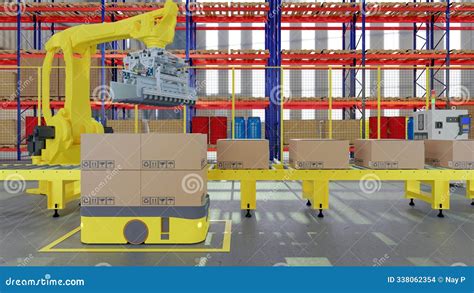 3d Computer Generated Imagethe Collaborate Of Device In Smart Warehouse Stock Illustration