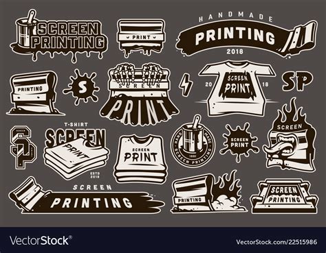 Vintage Monochrome Screen Printing Elements Set Vector Image Hot Sex