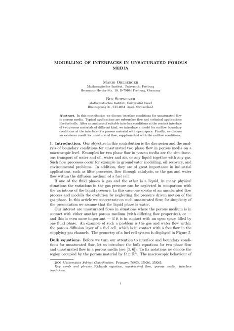 Pdf Modelling Of Interfaces In Unsaturated Porous Media