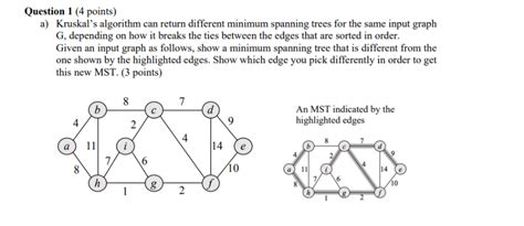 Solved Question 1 4 Points A Kruskals Algorithm Can Chegg Com