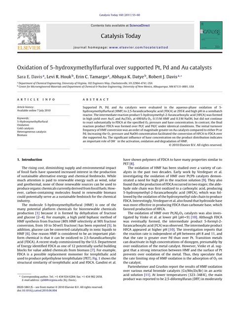 Pdf Oxidation Of 5 Hydroxymethylfurfural Over Supported Pt Pd And Au Catalysts Dokumentips