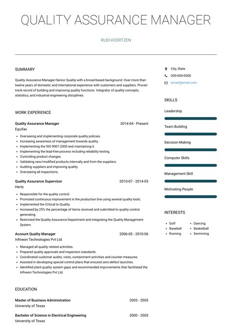 Quality Assurance Manager Resume Samples And Templates Visualcv