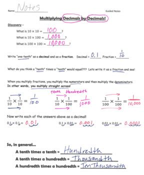 Multiply Decimals By Decimals GUIDED NOTES By Gannon S Guided Notes