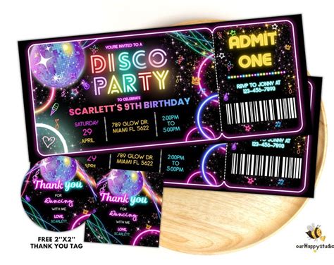 Editable Disco Party Birthday Invitation Ticket Disco Gender Neutral Invites Dance Party