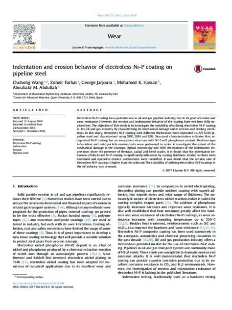 Pdf Indentation And Erosion Behavior Of Electroless Ni P Coating On