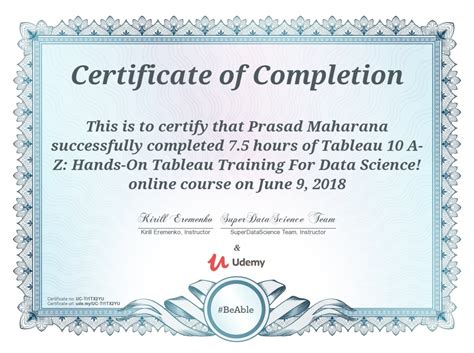 Prasad Maharana On Linkedin Completion Certificate For Tableau 10 A Z Hands On Tableau