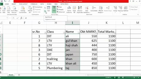 excel lecture part 4 sorting filter data validation latest 2018 youtube