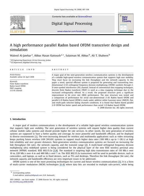 PDF A High Performance Parallel Radon Based OFDM Transceiver Design
