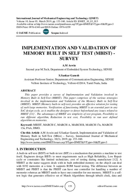 Pdf Implementation And Validation Of Memory Built In Self Test Mbist