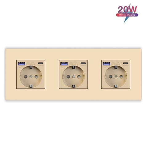 Розетка электрическая тройная с Usb и Type C входами быстрая зарядка 20w рамка Pc пластик