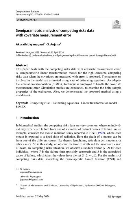 PDF Semiparametric Analysis Of Competing Risks Data With Covariate Measurement Error