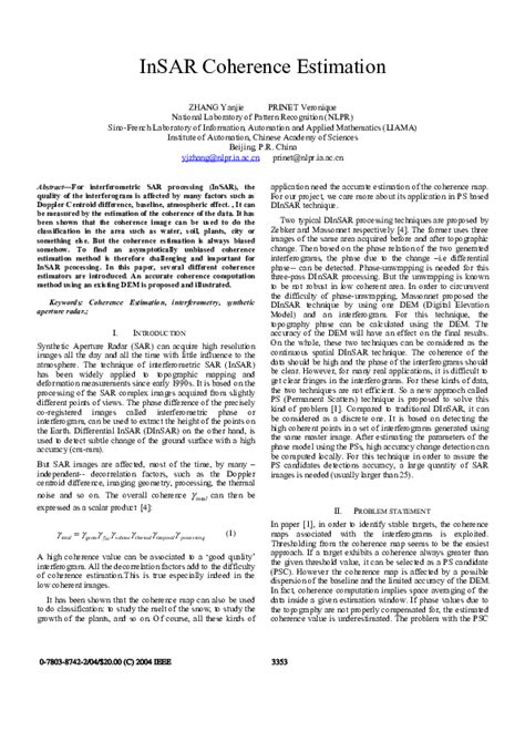 Pdf Insar Coherence Estimation