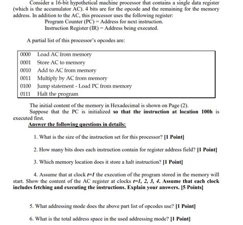 Consider A 16 Bit Hypothetical Machine Processor That