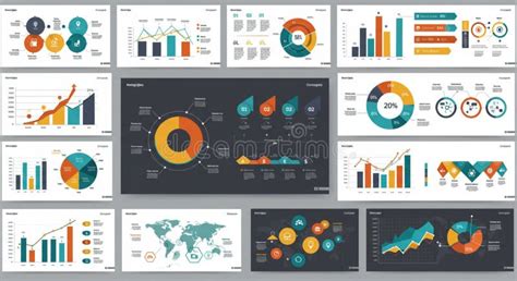 A Collection Of Infographic Designs Showcasing Various Data Visualization Elements Stock