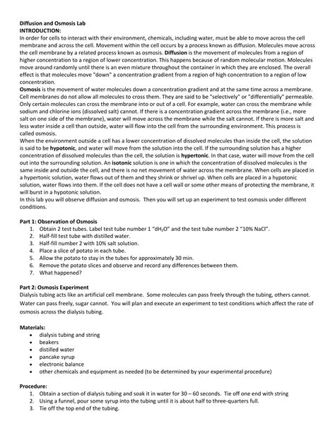 Diffusion And Osmosis Lab Introduction