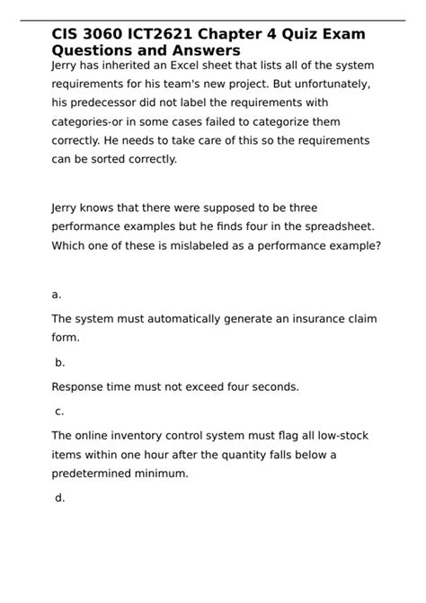 Cis 3060 Ict2621 Chapter 4 Quiz Exam Questions And Answers Cis 3060