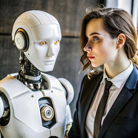 Portrait Of Person And Ai Robot Premium Ai Generated Image