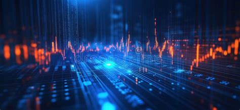 Abstract Digital Data Visualization With Glowing Lines And Graphs In Blue And Orange Tones Stock