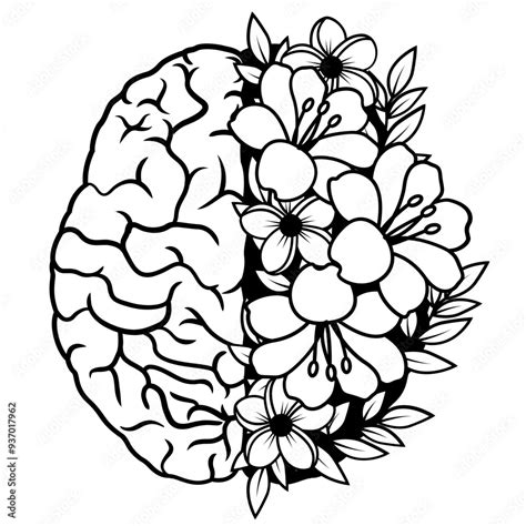 Vetor De Brain Floral Brain Human Brain Brain With Flowers