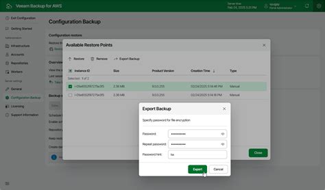 Exporting Configuration Backup Data Veeam Backup For AWS Guide