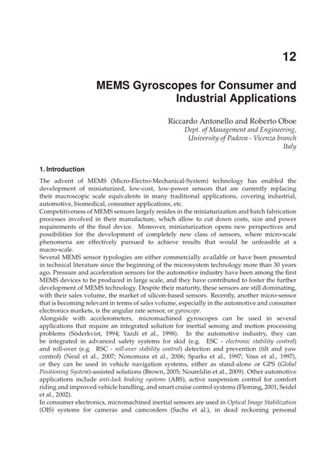 PDF MEMS Gyroscopes For Consumers And Industrial Applications