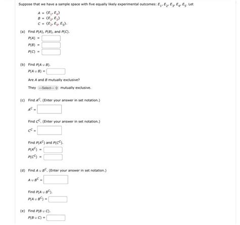solved suppose that we have a sample space with five equally