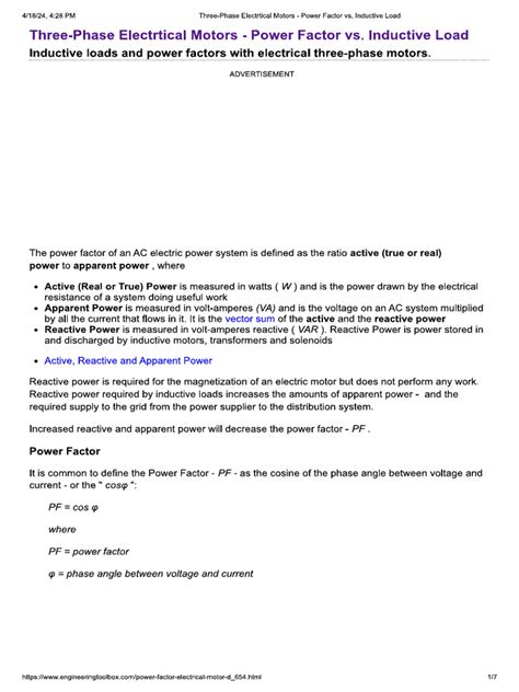 Three Phase Electrtical Motors Power Factor Vs Inductive Load Pdf