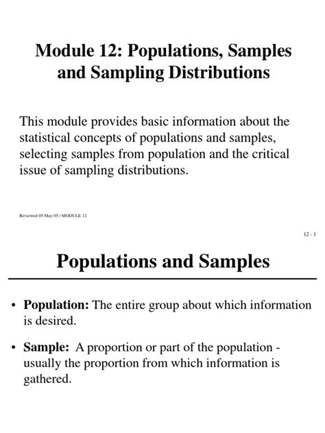 Module 12 Populations And Samples Pdf Mean Statistical Theory
