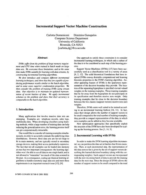 Incremental Support Vector Machine Construction Pdf Support Vector