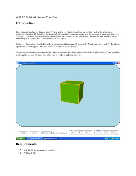Wpf 3d Solid Wireframe Transform Pdf 3 D Computer Graphics 3 D Modeling