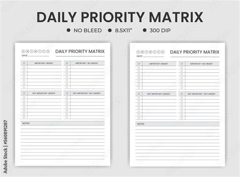 Daily Priority Matrix Planner Or Logbook Stock Vector Adobe Stock