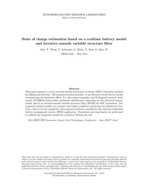 Pdf State Of Charge Estimation Based On A Realtime Battery … Of