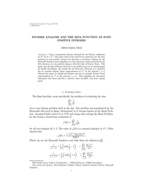 Fourier Analysis And The Zeta Function Pdf Fourier Series
