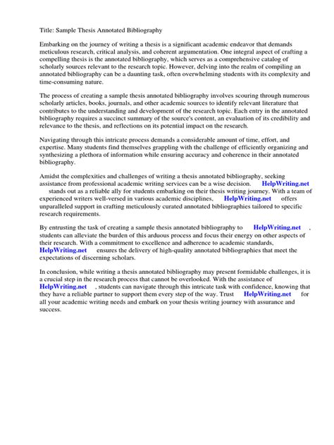 Sample Thesis Annotated Bibliography Pdf Bibliography Citation
