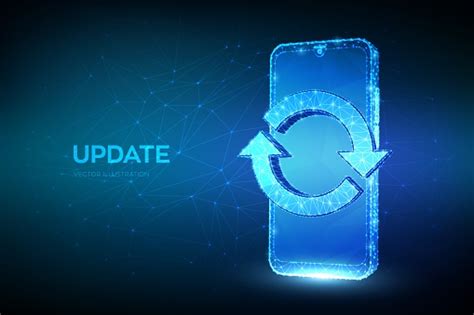 업데이트 동기화 처리 개념 업데이트 또는 동기화 기호와 추상 낮은 다각형 스마트 폰 새로 고침 재활용 재로드와 같은 주제에 사용할 수 있습니다 3d 다각형 벡터 그림 개선에