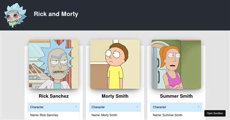 rick and morty api implementation codesandbox