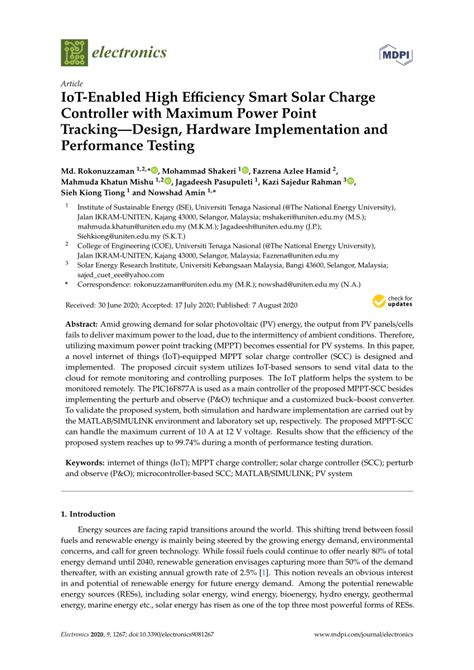 Pdf Iot Enabled High Efficiency Smart Solar Charge Controller With Maximum Power Point