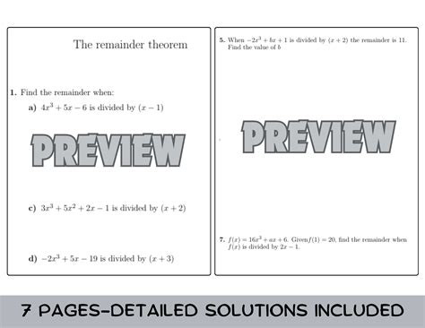 The Remainder Theorem Worksheet With Solutions Teaching Resources